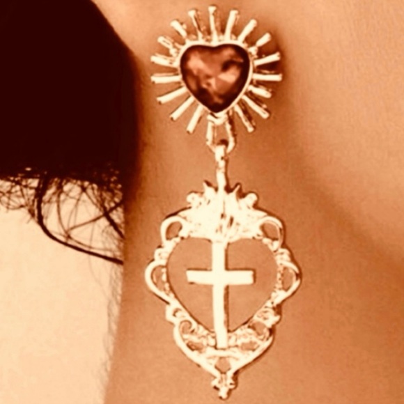 Jewelry | Sacred Heart Cross Exploding Sunburst Red Fiery Ornate ...